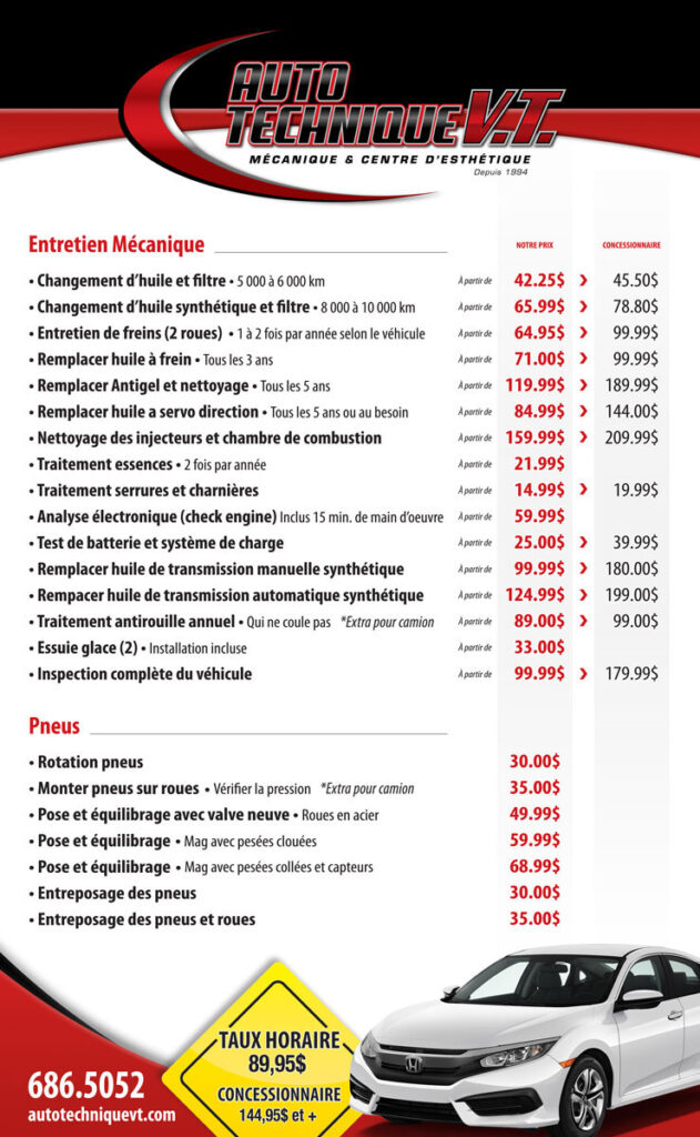 Liste de prix – Auto Technique VT